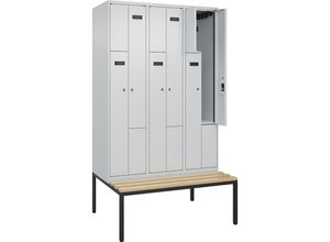 4068192978510 - Z-Spind Evolo PLUS Sitzbank 3 Abteile lichtgrau   lichtgrau B 1200 mm Zylinderschloss mit untergebauter Sitzbank Buche kaiserkraft