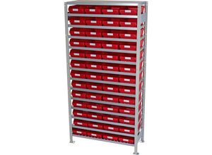 4250621501004 - Steckregal mit Regalkästen Regalhöhe 2100 mm Grundregal Tiefe 300 mm 52 Kästen rot STEMO