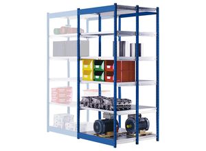 4250623731997 - Stabil-Steckregal doppelseitig Regalhöhe 2000 mm blau verzinkt Bodenbreite 1025 mm Grundregal Breite x Tiefe 1025 x 500 mm hofe