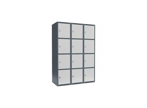 7042424834857 - 4er-Schließfachschrank Fydor 3 Abteile blaugrau   lichtgrau B 1200 mm 3 Abteile flache Dachform Vorhängeschloss kaiserkraft
