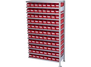 4250621500649 - Steckregal mit Regalkästen Regalhöhe 1790 mm Anbauregal Tiefe 300 mm 88 Kästen rot STEMO