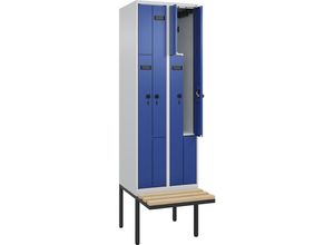 4068192923022 - Z-Spind Evolo PLUS Sitzbank 2 Abteile lichtgrau   enzianblau B 600 mm Sicherheits-Drehriegel mit auskragender Sitzbank Buche kaiserkraft