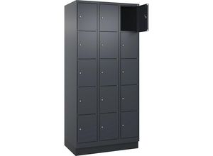 4068192025900 - 5er-Schließfachschrank Evolo PLUS 3 Abteile grau B 900 mm 15 Fächer mit Bodensockel Zylinderschloss kaiserkraft