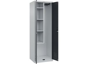 4067521417744 - Putzmittelspind Classic PLUS 1 Abteil Trennwand mittig verkürzt lichtgrau   grau B 600 mm mit Bodengleitern Zylinderschloss C+P