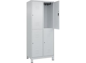 4066681620780 - Doppelstock-Spind Classic PLUS 2 Abteile lichtgrau HxB 1950 x 800 mm mit Füßen Zylinderschloss C+P