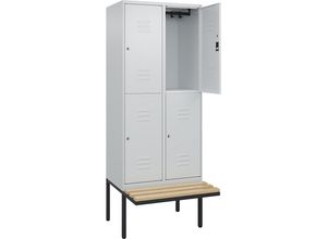 4066681799691 - Doppelstock-Spind Classic PLUS Sitzbank 2 Abteile lichtgrau B 800 mm Zylinderschloss auskragend Buche-Hartholz C+P