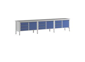 4014641007089 - Werkbank extrabreit Gestellbauweise 3 Türen 9 Schubladen mit Vollauszug Arbeitshöhe 890 mm Universalplatte ANKE