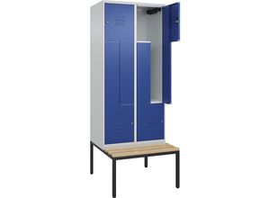 4067521118955 - Z-Spind Classic PLUS Sitzbank 2 Abteile lichtgrau   enzianblau B 800 mm Zylinderschloss untergebaut Buche-Hartholz C+P