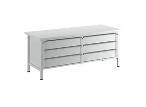 4014641405373 - Werkbank mit XL XXL-Schubladen Gestellbauweise Breite 2000 mm 6 Schubladen 180 mm Universalplatte Front lichtgrau ANKE