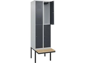 4066681798632 - Doppelstock-Spind Classic PLUS Sitzbank 2 Abteile lichtgrau   grau B 600 mm Zylinderschloss auskragend Buche-Hartholz C+P
