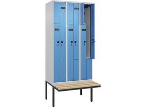 4068192929567 - Z-Spind Evolo PLUS Sitzbank 3 Abteile lichtgrau   lichtblau B 900 mm Sicherheits-Drehriegel mit auskragender Sitzbank Buche kaiserkraft