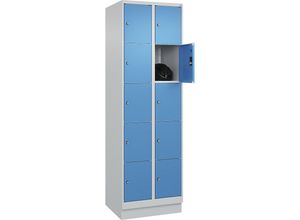 4066681683648 - 5er-Schließfachschrank Classic PLUS 2 Abteile lichtgrau   lichtblau B 600 mm 10 Fächer mit Bodensockel C+P