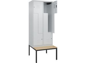 4067521119013 - Z-Spind Classic PLUS Sitzbank 2 Abteile lichtgrau B 800 mm Zylinderschloss untergebaut Buche-Hartholz C+P