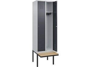 4066681817135 - Spind Classic PLUS Sitzbank 2 Abteile lichtgrau   grau B 600 mm Zylinderschloss auskragend Buche-Hartholz C+P