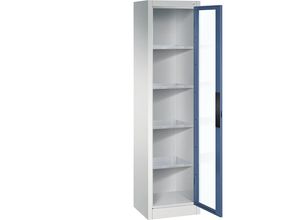 4069361422209 - Sichtfenster-Flügeltürschrank HxBxT 1950 x 502 x 400 mm 4 Fachböden lichtgrau   fernblau C+P