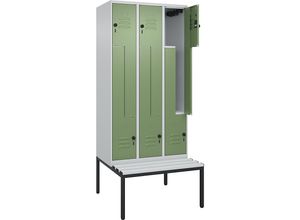 4067521119730 - Z-Spind Classic PLUS Sitzbank 3 Abteile lichtgrau   resedagrün B 900 mm Sicherheits-Drehriegel untergebaut Kunststoff C+P