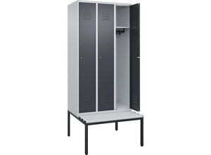 4066681744615 - Spind Classic PLUS Sitzbank 3 Abteile lichtgrau   grau B 900 mm Zylinderschloss untergebaut Kunststoff C+P