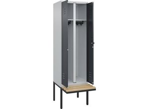 4066681742079 - Schwarz-Weiß-Spind Classic PLUS Sitzbank 1 Abteil lichtgrau   grau B 600 mm Sicherheits-Drehriegel auskragend Buche-Hartholz C+P