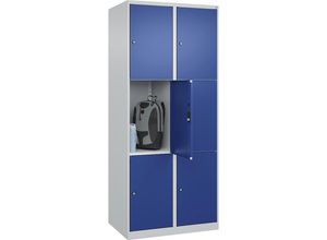 4067521351000 - 3er-Schließfachschrank Classic PLUS 2 Abteile lichtgrau   enzianblau B 800 mm 6 Fächer mit Bodengleitern C+P