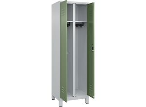 4066681615069 - Schwarz-Weiß-Spind Classic PLUS 1 Abteil lichtgrau   resedagrün HxB 1950 x 600 mm mit Füßen Zylinderschloss C+P