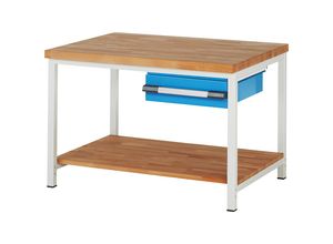 4061753260666 - eurokraft pro Werkbank Gestellbauweise Serie 8000 1 Schublade 150 mm 1 Ablageboden BxT 1250 x 900 mm