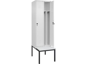 4066681792081 - Schwarz-Weiß-Spind Classic PLUS Sitzbank schmal 2 Abteile Trennwand verkürzt verkehrsweiß B 600 mm Sicherheits-Drehriegel untergebaut Kunststoff C+P