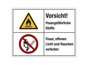 4061466051353 - Kombischilder Vorsicht! Feuergefährliche Stoffe   Feuer offenes Licht und Rauchen verboten VE 10 Stk Folie LxH 200 x 150 mm kaiserkraft