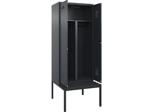 4068192399940 - Schwarz-Weiß-Spind Evolo PLUS Sitzbank 2 Abteile Trennwand verkürzt grau B 800 mm Zylinderschloss mit untergebauter Sitzbank Kunststoff kaiserkraft