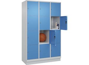4066681684843 - 4er-Schließfachschrank Classic PLUS 3 Abteile lichtgrau   lichtblau B 1200 mm 12 Fächer mit Bodensockel C+P