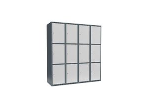 7042424853063 - 3er-Schließfachschrank Fydor 4 Abteile blaugrau   lichtgrau B 1200 mm 4 Abteile flache Dachform Zylinderschloss kaiserkraft