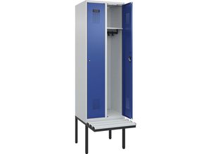 4068192388258 - Spind Evolo PLUS Sitzbank 2 Abteile lichtgrau   enzianblau B 600 mm Zylinderschloss mit auskragender Sitzbank Kunststoff kaiserkraft
