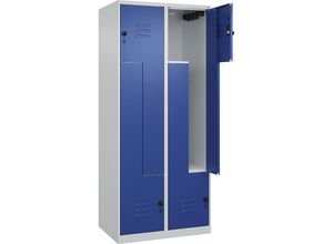 4067521322550 - Z-Spind Classic PLUS 2 Abteile lichtgrau   enzianblau B 800 mm mit Bodengleitern Drehriegel C+P