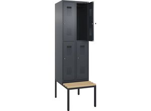 4068192285939 - Doppelstock-Spind Evolo PLUS Sitzbank 2 Abteile grau B 600 mm Zylinderschloss mit untergebauter Sitzbank Buche kaiserkraft