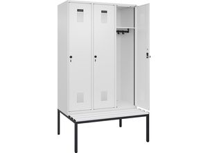 4068192373032 - Spind Evolo PLUS Sitzbank 3 Abteile weiß B 1200 mm Sicherheits-Drehriegel mit untergebauter Sitzbank Kunststoff kaiserkraft