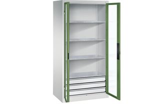 4064615704650 - Sichtfenster-Flügeltürschrank HxBxT 1950 x 930 x 600 mm 4 Fachböden 3 Schubladen lichtgrau resedagrün C+P 4064615704650 - Sichtfenster-Flügeltürschrank HxBxT 1950 x 930 x 600 mm 4 Fachböden 3 Schubladen lichtgrau resedagrün C+P