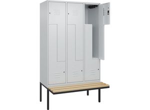 4067521116012 - Z-Spind Classic PLUS Sitzbank 3 Abteile lichtgrau B 1200 mm Zylinderschloss auskragend Buche-Hartholz C+P