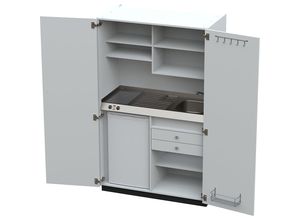 4021176531118 - Schrankküche mit Flügeltüren 2 Glaskeramikkochfelder Becken rechts weiß 1956x1200x650 mm kaiserkraft