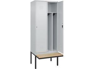 4066681817425 - Schwarz-Weiß-Spind Classic PLUS Sitzbank schmal 2 Abteile Trennwand verkürzt lichtgrau B 800 mm Zylinderschloss auskragend Buche-Hartholz C+P