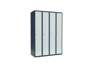 7042424834727 - Spind Fydor 4 Abteile blaugrau   lichtgrau B 1200 mm 4 Abteile flache Dachform Vorhängeschloss kaiserkraft