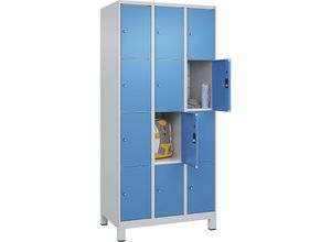 4066681681248 - 4er-Schließfachschrank Classic PLUS 3 Abteile lichtgrau   lichtblau B 900 mm 12 Fächer mit Füßen C+P
