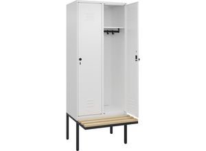 4066681740938 - Spind Classic PLUS Sitzbank 2 Abteile verkehrsweiß B 800 mm Sicherheits-Drehriegel auskragend Buche-Hartholz C+P