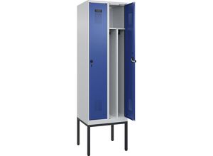 4068192155935 - Schwarz-Weiß-Spind Evolo PLUS schmal 2 Abteile Trennwand verkürzt lichtgrau   enzianblau B 600 mm mit schmalen Füßen Sicherheits-Drehriegel kaiserkraft