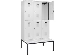 4068192404781 - Doppelstock-Spind Evolo PLUS Sitzbank 3 Abteile weiß B 1200 mm Zylinderschloss mit untergebauter Sitzbank Kunststoff kaiserkraft