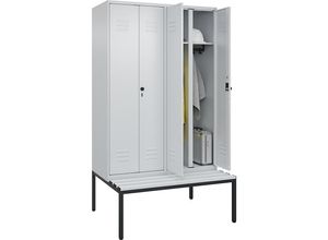 4066681795341 - Schwarz-Weiß-Spind Classic PLUS Sitzbank 2 Abteile lichtgrau B 1200 mm Sicherheits-Drehriegel untergebaut Kunststoff C+P