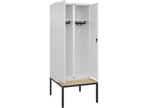 4066681820135 - Schwarz-Weiß-Spind Classic PLUS Sitzbank 1 Abteil verkehrsweiß B 800 mm Zylinderschloss untergebaut Buche-Hartholz C+P