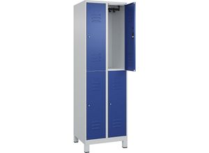 4066681620124 - Doppelstock-Spind Classic PLUS 2 Abteile lichtgrau   enzianblau HxB 1950 x 600 mm mit Füßen Zylinderschloss C+P