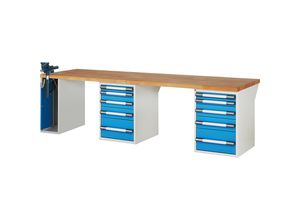 4061753257451 - eurokraft pro Werkbank Baukastensystem Serie 7000 10 Schubladen 1 Schraubstock linkseitig BxT 3000 x 900 mm