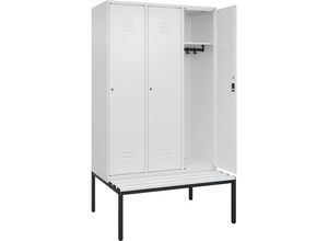 4066681745124 - Spind Classic PLUS Sitzbank 3 Abteile verkehrsweiß B 1200 mm Zylinderschloss untergebaut Kunststoff C+P