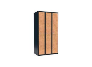 7042424804423 - Spind Fydor 3 Abteile grau   Eiche B 900 mm 3 Abteile flache Dachform Vorhängeschloss kaiserkraft