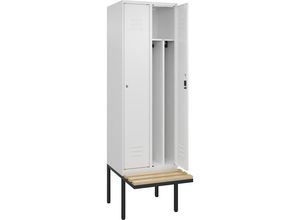 4066681817333 - Schwarz-Weiß-Spind Classic PLUS Sitzbank schmal 2 Abteile Trennwand verkürzt verkehrsweiß B 600 mm Zylinderschloss auskragend Buche-Hartholz C+P